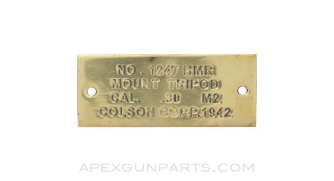 Browning 1919 .30 Cal. M2 Tripod Identification Plate *NEW Aftermarket ...