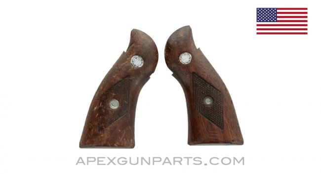 Ruger Police Service Six Pistol Grip Set, Square Butt, .38, Wood, *Good*