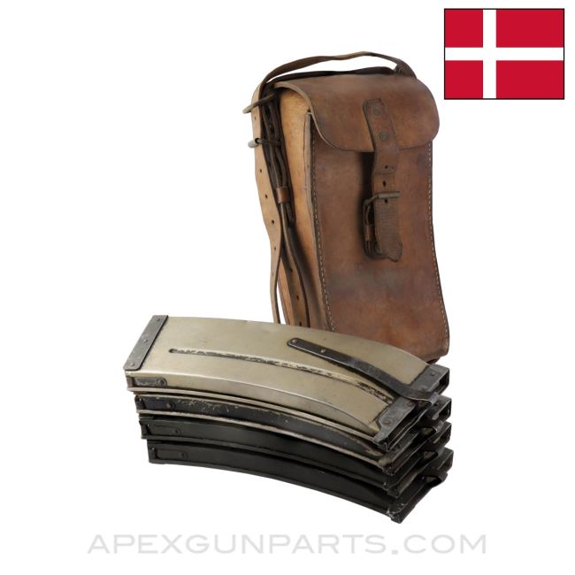 Madsen LMG 8mm Magazine Pouch, 4-Cell, w/ 4 Magazines, 30rd, 8x57, *Good*