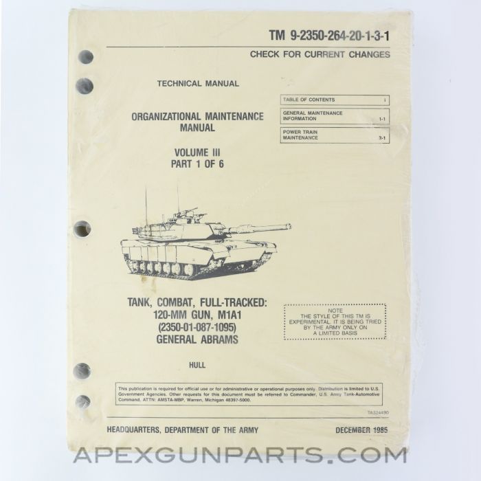M1A1 Abrams Tank Hull Organizational Maintenance Manual, Paperback ...