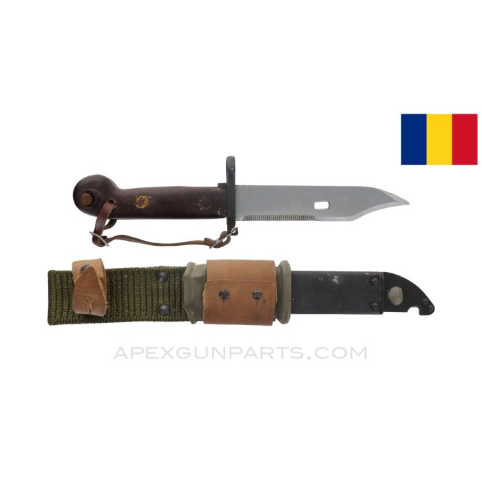 Romanian AKM Type 1 Bayonet with Steel Scabbard, Knuckle Strap and ...