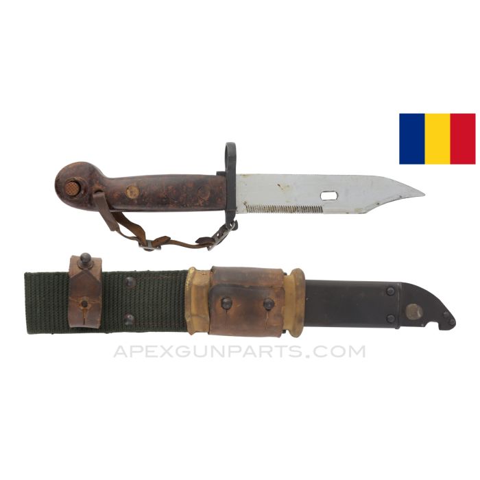 Romanian AKM Type 1 Bayonet with Steel Scabbard, Knuckle Strap and ...