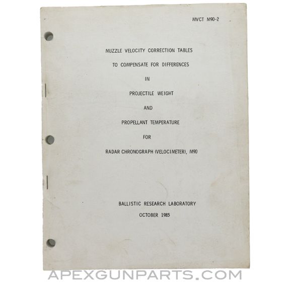 Muzzle Velocity Correction Tables, Ballistic Research Laboratory, MVCT ...